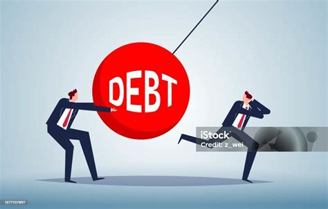 Debt Problems And Debt Stress Loan Problems Or Loan Risks Businessman Releases Debt Iron Ball To