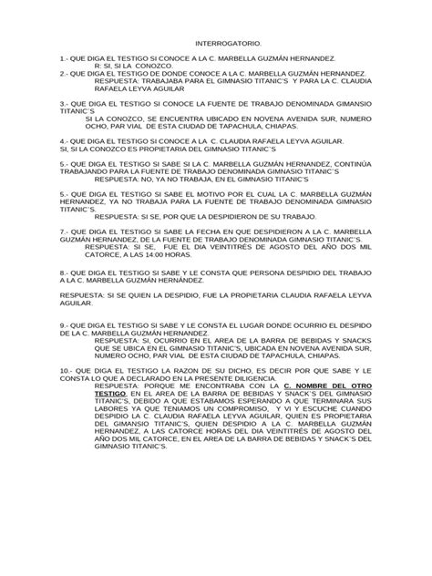 Cuestionario Interrogatorio Pdf