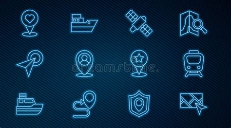 Set Line City Map Navigation Train Satellite Location With Person