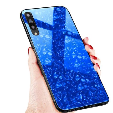 Qzey Luxurious Marble Pattern Bling Shell Back Glass Case Cover With