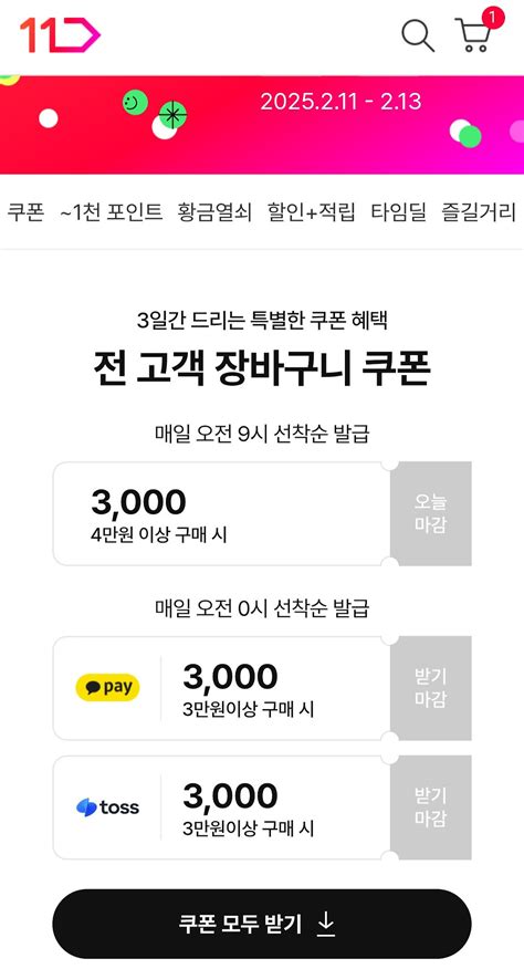 푼돈 아껴 핫딜 쿠폰 챙겨 2025211~213까지 월간십일절 쿠폰 받으세요 Daum 카페