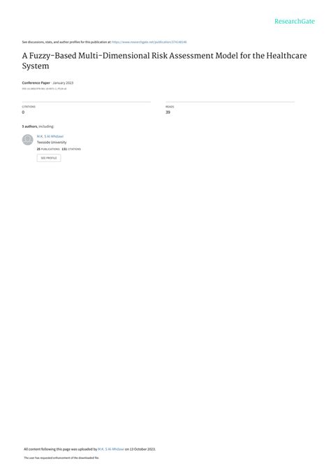 Pdf A Fuzzy Based Multi Dimensional Risk Assessment Model For The Healthcare System