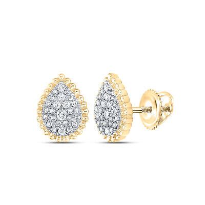 10kt Yellow Gold Womens Round Diamond Fashion Teardrop Earrings 100