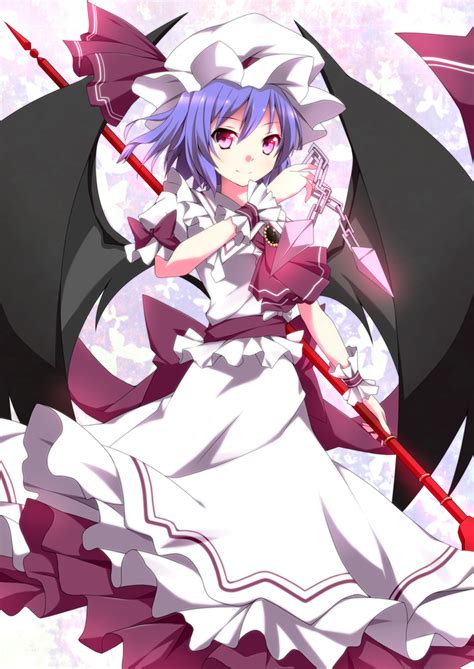 Safebooru 1girl Ascot Bat Wings Blue Hair Brooch Chain Hat Hat Ribbon