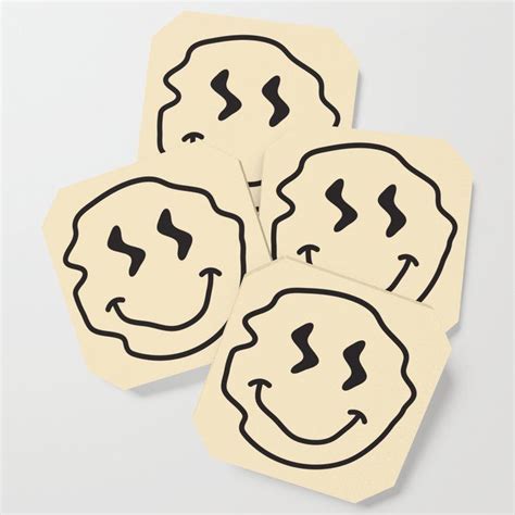 Wonky Smiley Face Black And Cream Drink Coaster By Jimmy Raines Set