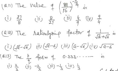 Cbse Class 9 Maths Number Systems Mcqs Multiple Choice Questions