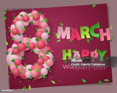 분홍색 공 풍선 색종이 먼지 및 녹색 잎이 있는 배너 종이 글자가 있는 8월 표지판 모양 인사말 카드 템플릿입니다 휴일에 대한 벡터 그림입니다 포스터 휴일 파티 요소 0명에