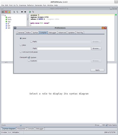 antlr antlrworks debugger stack overflow