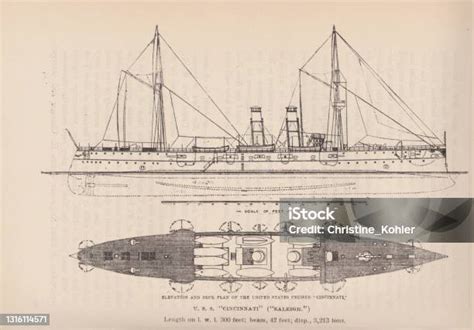 Uss 신시내티 증기선 다이어그램 1892 19세기 미국 해군 역사 내부 단면도에 대한 스톡 벡터 아트 및 기타 이미지 내부