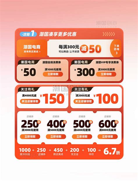大额优惠电商促销福利优惠券模板设计图片潮国创意