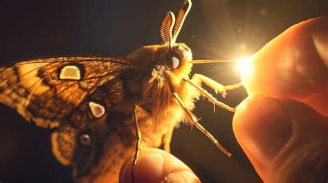 A Large Moth Held In A Hand With The Sunlight Glinting Off The Wings Premium Ai Generated Image