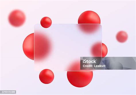 유리 Morphism 스타일의 사이트 방문 페이지 떠 있는 그라데이션 빨간색 구가 있는 투명 재료의 파티션 0명에 대한 스톡