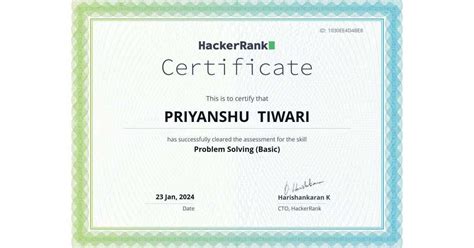 Priyanshu Tiwari On Linkedin Hackerrank Skill Certificate