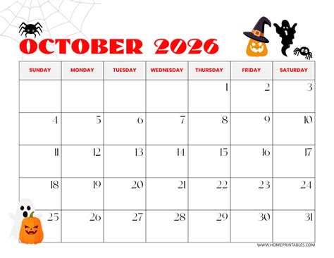 Free Fillable October 2026 Calendars Download And Print Pdf