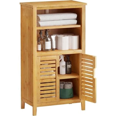 VIAGDO Meuble De Rangement Salle De Bain Sur Pied Eambou Avec 2 Portes