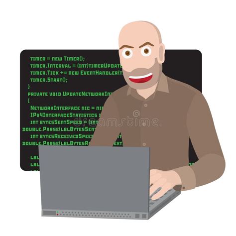 Men With Laptop Programming Or Coding Banner Flat Design Concept Stock Vector Illustration