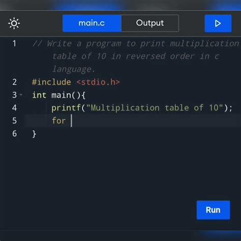 how to write a program to print multiplication table of 10 in reversed