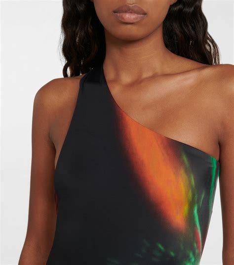Louisa Ballou Plunge One Shoulder Printed Swimsuit Louisa Ballou