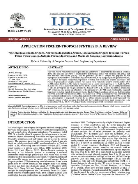Application Fischer Tropsch Synthesis A Review Pdf Catalysis Adsorption