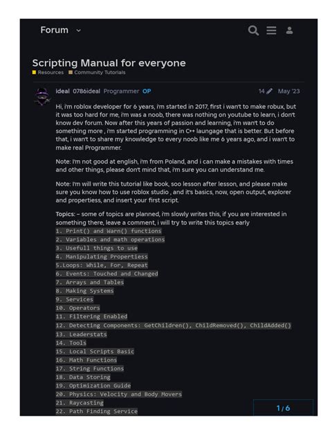 Devforum Roblox Com T Scripting Manual For Everyone 2344386 Pdf