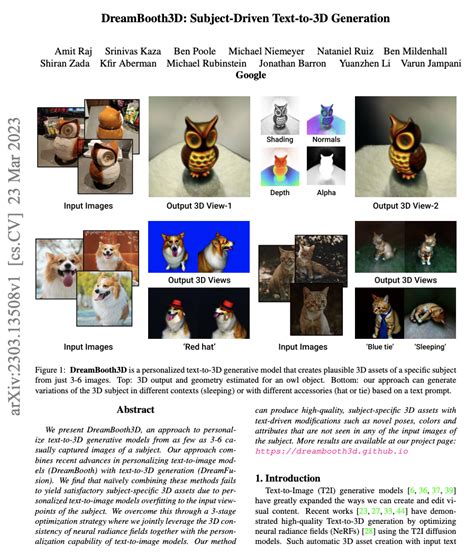 谷歌 Dreambooth3d 主题驱动的文本到 3d 生成 智源社区