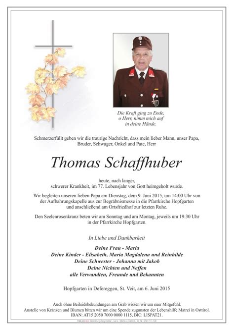 Todesanzeige Thomas Schaffhuber Trauer Link