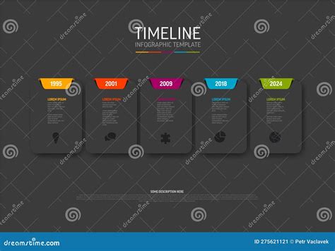 Dark Timeline With Six Triangle Pyramid Arrows Pointers On A Vertical