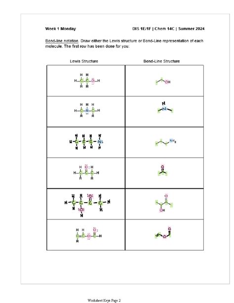 Bondline Notation And Functional Groups Key Week 1 Monday Dis Chem