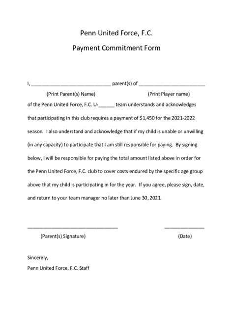 Fillable Online Fillable Online Payment Commitment Form Fax Email Print