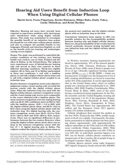 Pdf Hearing Aid Users Benefit From Induction Loop When Using Digital Cellular Phones