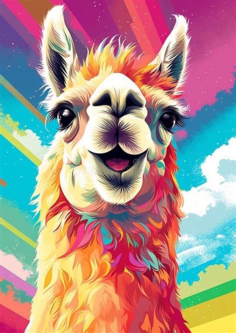 Ai Generated Illustration Of A Cute Cartoon Llama With Vibrant Colors Stock Illustration