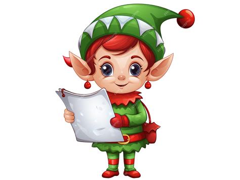 Elfo De Dibujos Animados Leyendo Una Carta Con Una Nariz Roja Y Traje