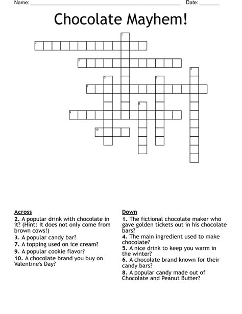 Candy And Sweets Crosswords Word Searches Bingo Cards Wordmint