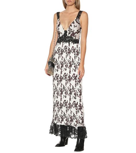 Paco Rabanne Lace Trimmed Floral Satin Dress Paco Rabanne