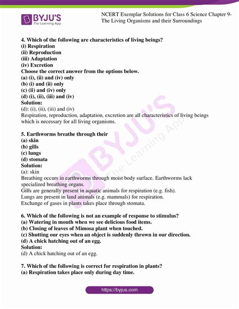 NCERT Exemplar Solutions For Class 6 Science Chapter 9 The Living
