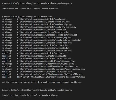 python condaerror run conda init before conda activate