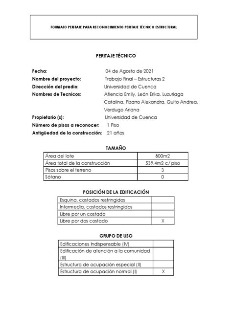 Informe De Peritaje Técnico Para Reconocimiento Estructural Pdf Fundación Ingeniería