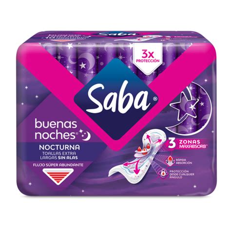 saba® buenas noches toallas nocturnas extra largas sin alas saba®