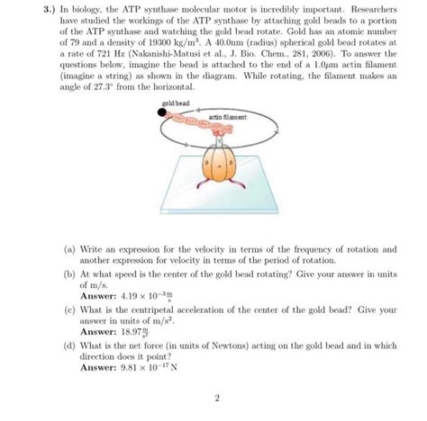 Solved 3 In Biology The Atp Synthase Molecular Motor Is