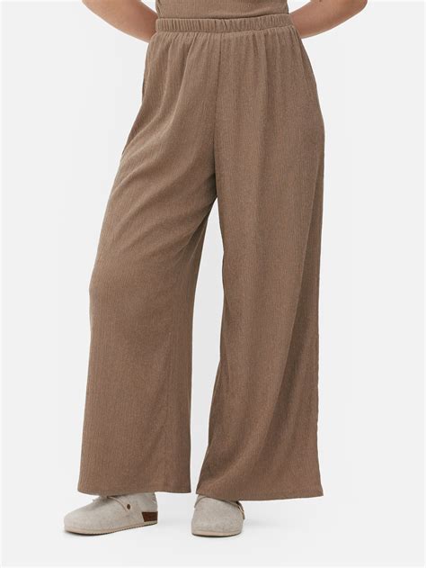 Womens Taupe Textured Wide Leg Trousers Primark