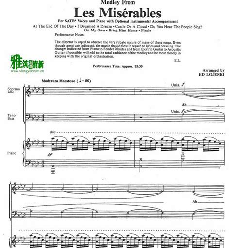 Les Miserables悲惨世界串烧四声部合唱钢琴伴奏谱 雅筑清新个人博客 雅筑清新乐谱