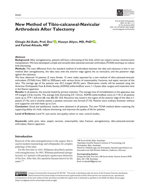 Pdf New Method Of Tibio Calcaneal Navicular Arthrodesis After Talectomy
