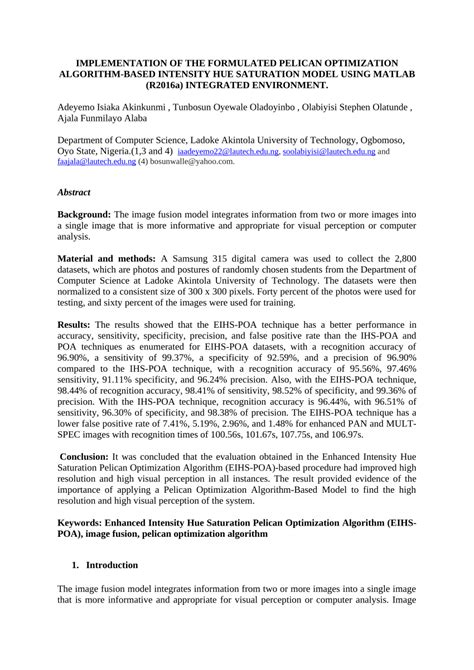 PDF IMPLEMENTATION OF THE FORMULATED PELICAN OPTIMIZATION