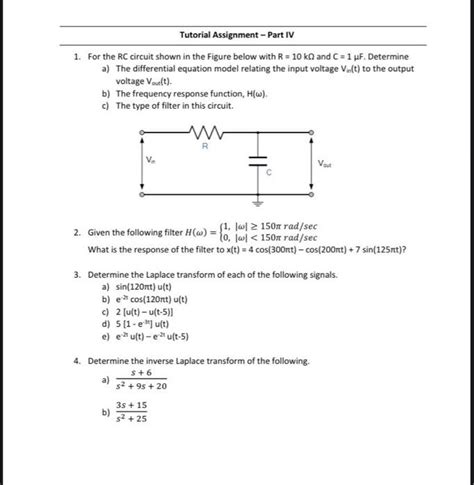 Solved Tutorial Assignment Part Iv 1 For The Rc Circuit