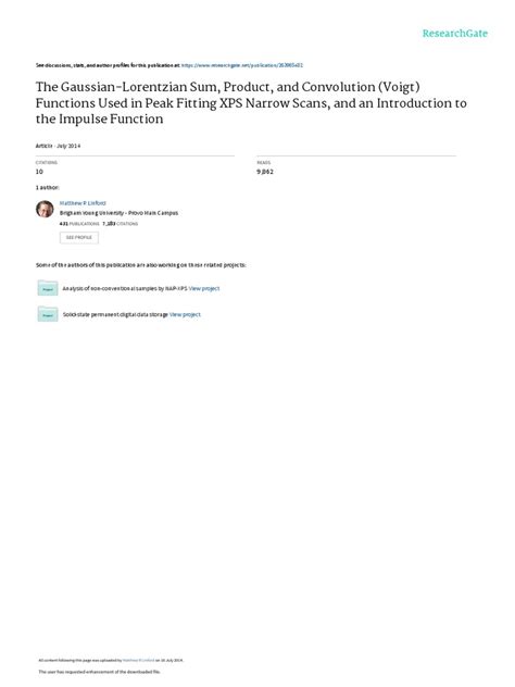 Gaussian Lorentizian Sum Xps Complete Approach Pdf X Ray Photoelectron Spectroscopy