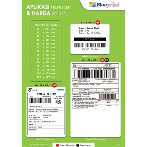 Jual Direct Thermal Sticker Label Resi Blueprint Lite 100x150 Mm Isi