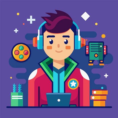 Flat Style Vector Game Developer Character Illustration Premium Ai