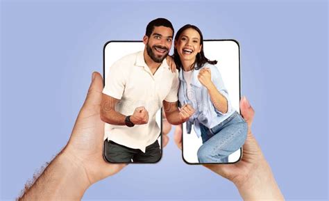 Couple Connecting Through Technology Celebrating Love And Communication Stock Image Image Of