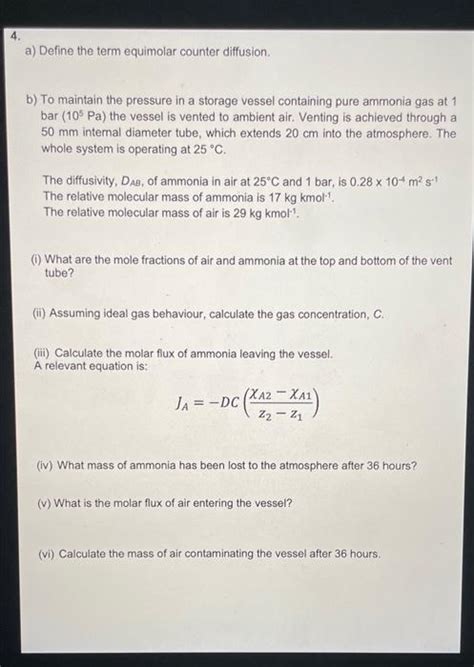 Solved A Define The Term Equimolar Counter Diffusion B To