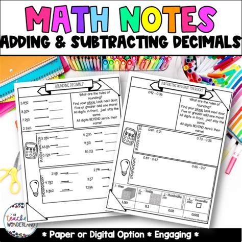 Adding Subtracting Decimals Math Notes Test Prep Printables Math Notebook A Teacher S